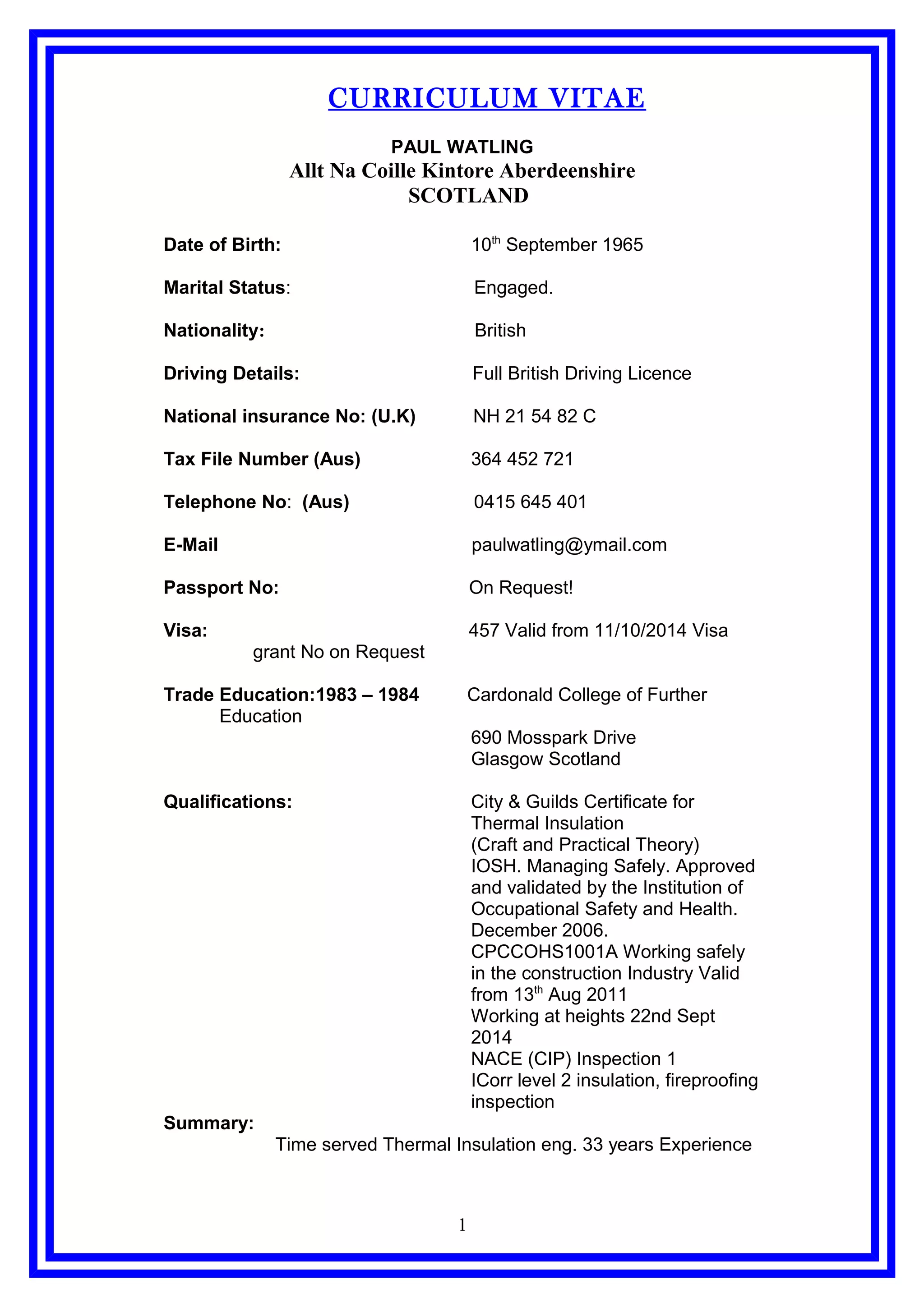 Paul Watling Resume | PDF