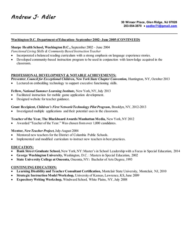 Andrew Adler resume 2016 | DOCX | Professional School | Postgraduate ...