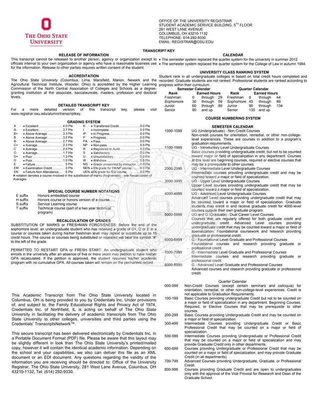 Ohio State transcript | PDF | Undergraduate Education | College Education