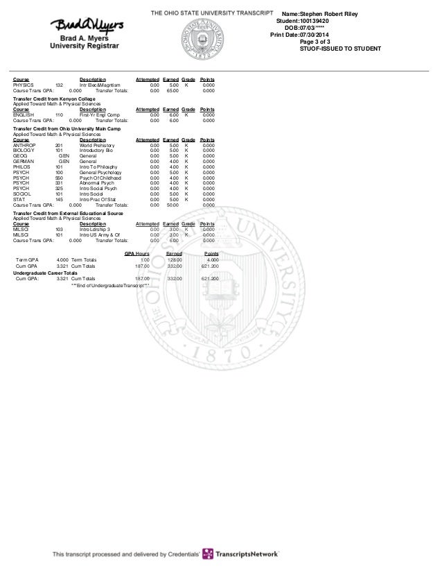 Ohio State transcript
