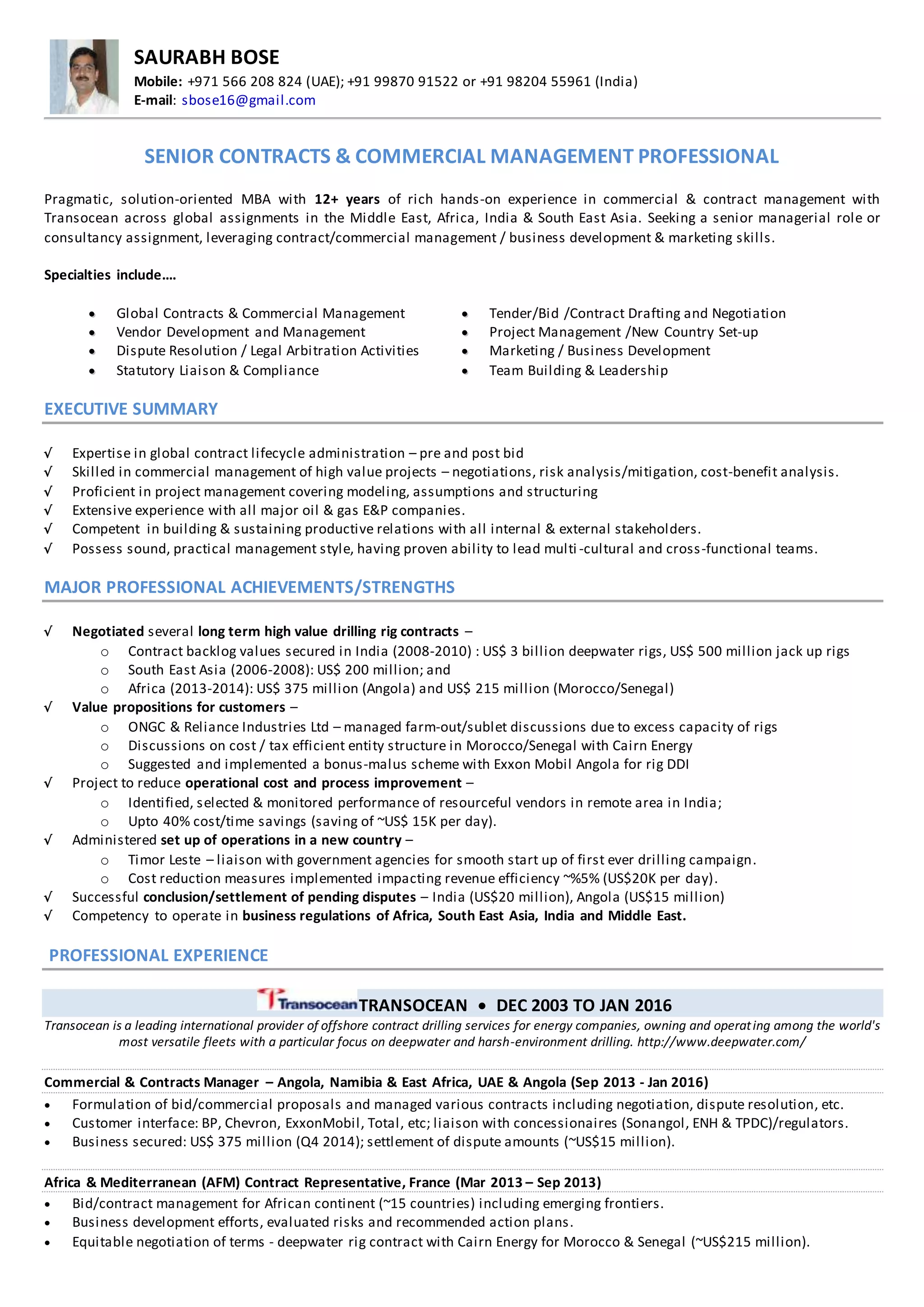 Saurabh Bose - Contracts & Commercial Professional | DOCX
