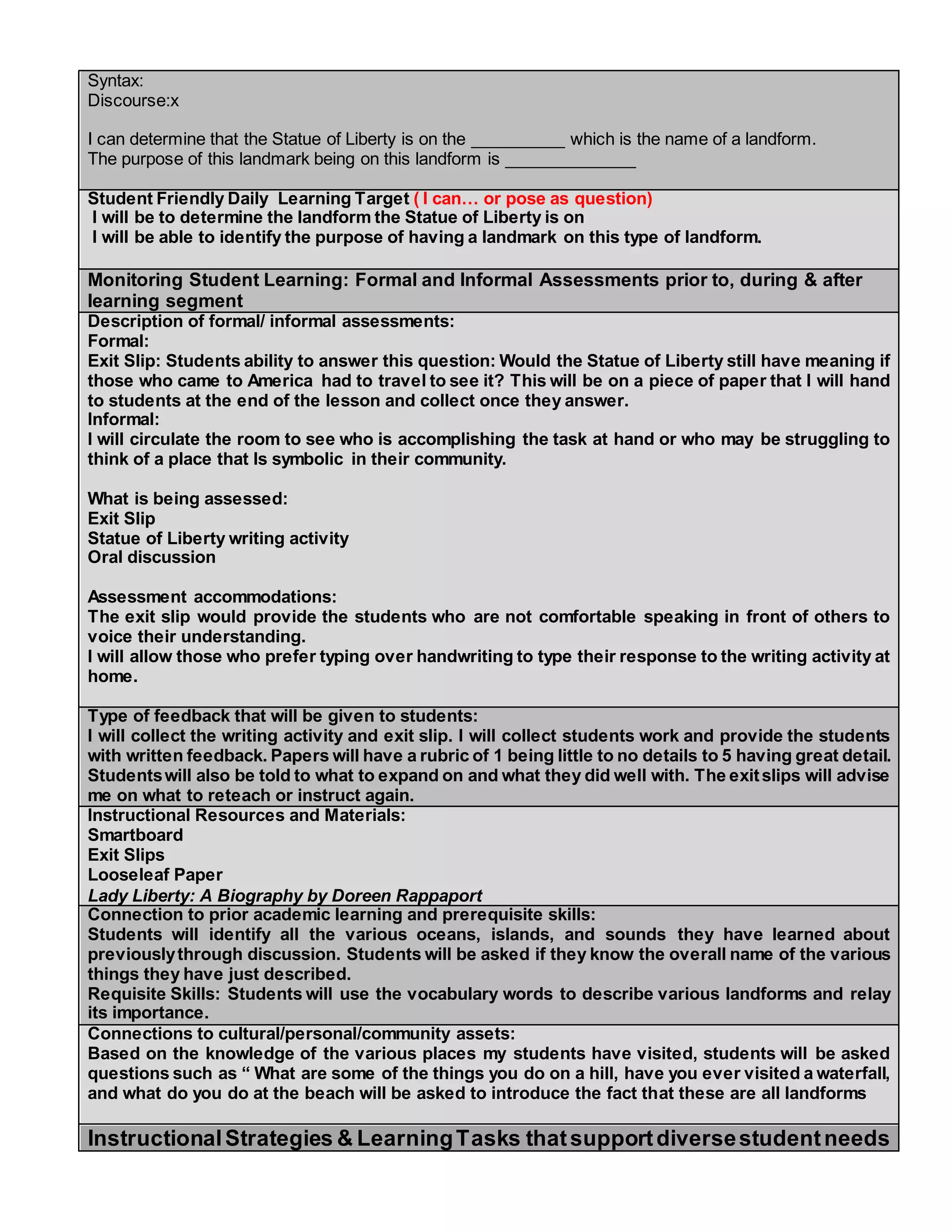 edTPA - Childhood Lesson Plan Template lesson ALL 3 | DOCX