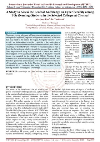 A Study to Assess the Level of Knowledge on Cyber Security among B.Sc ...