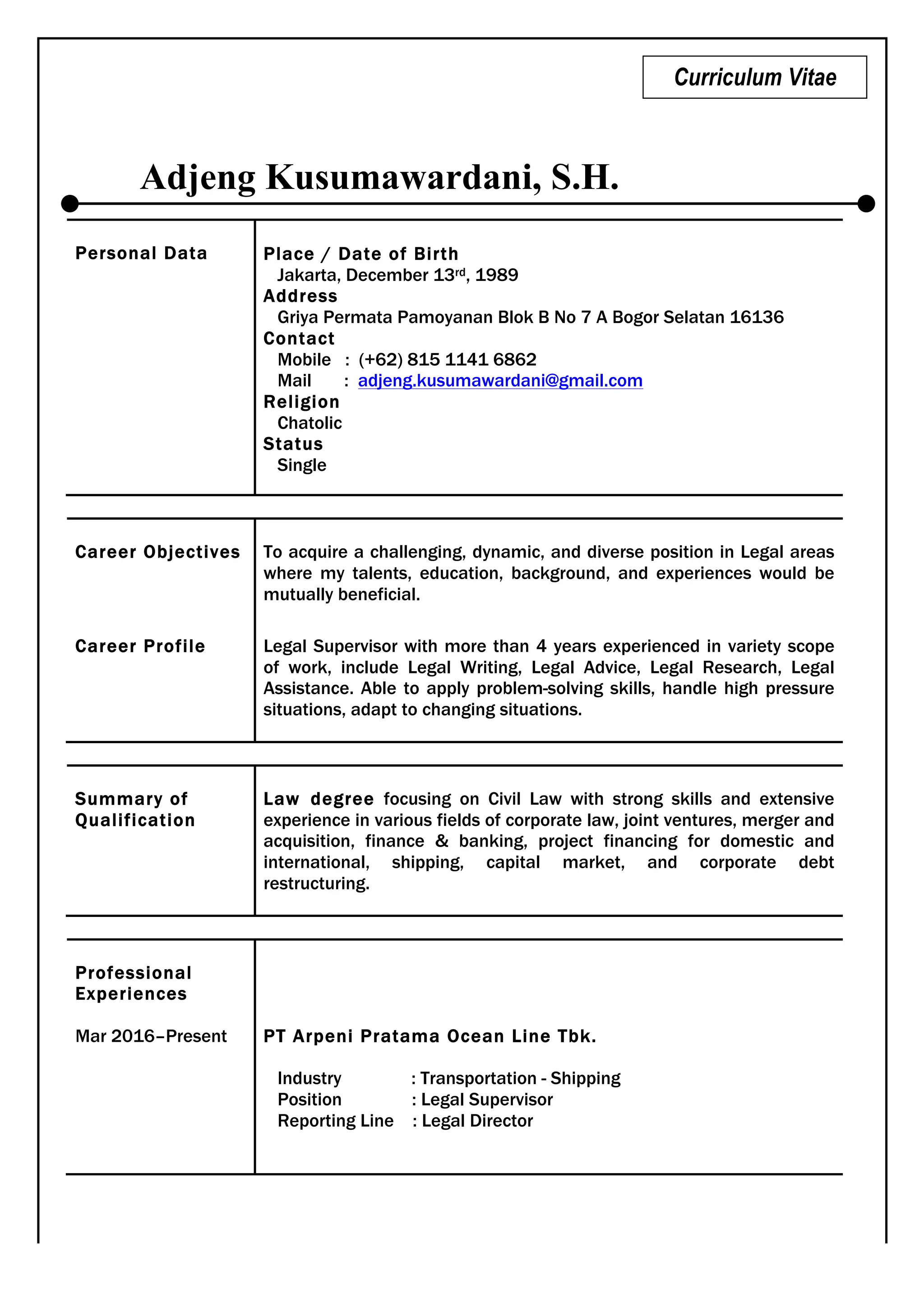 CV - Adjeng Kusumawardani | PDF