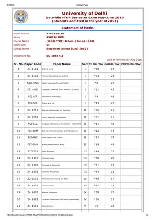 DU marksheet | PDF