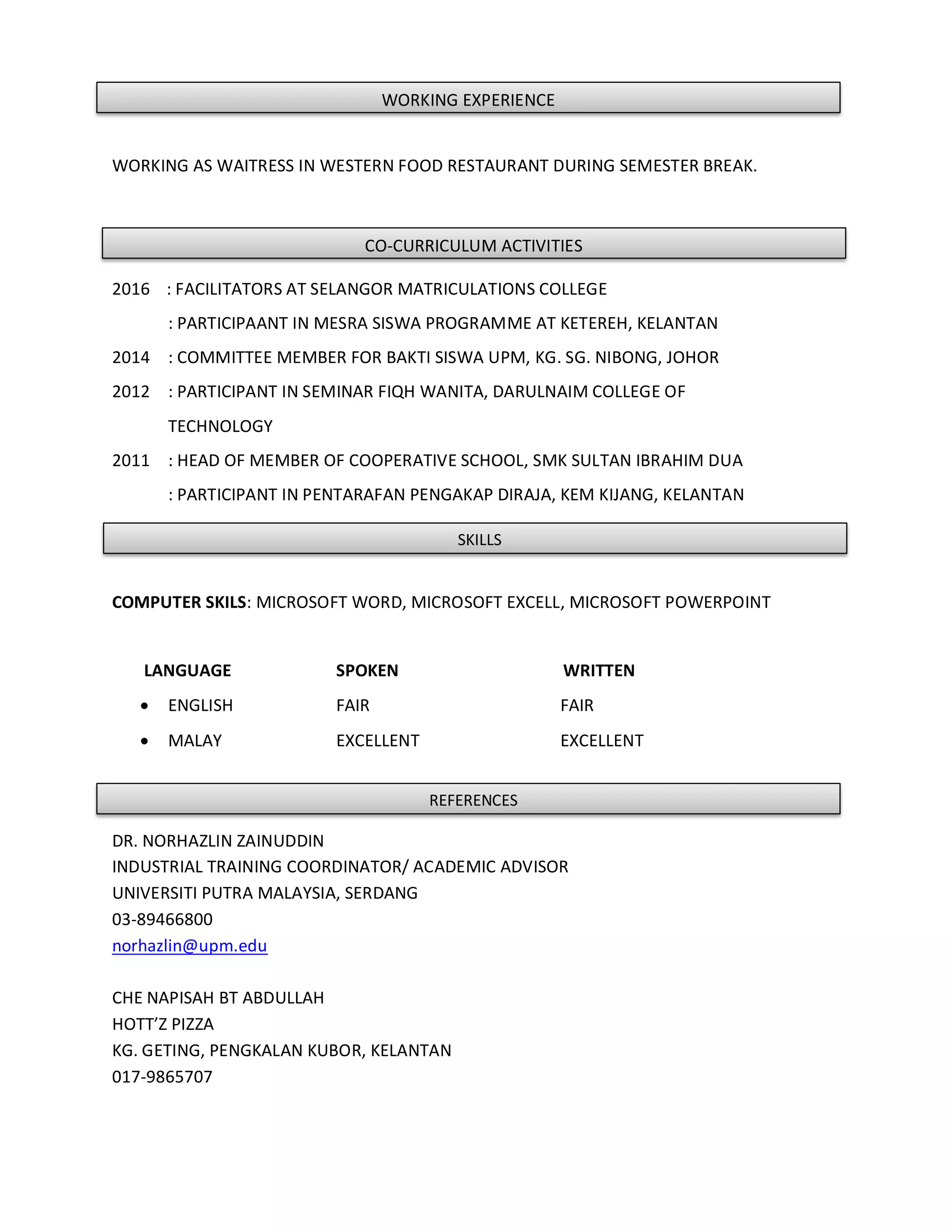 syazwani bt hamzah @ yusoff_resume | PDF