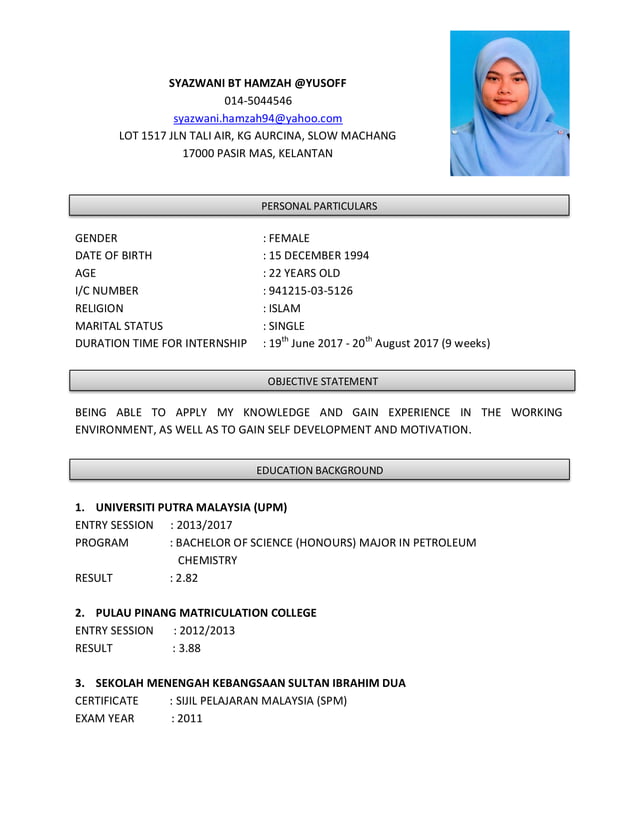 syazwani bt hamzah @ yusoff_resume | PDF