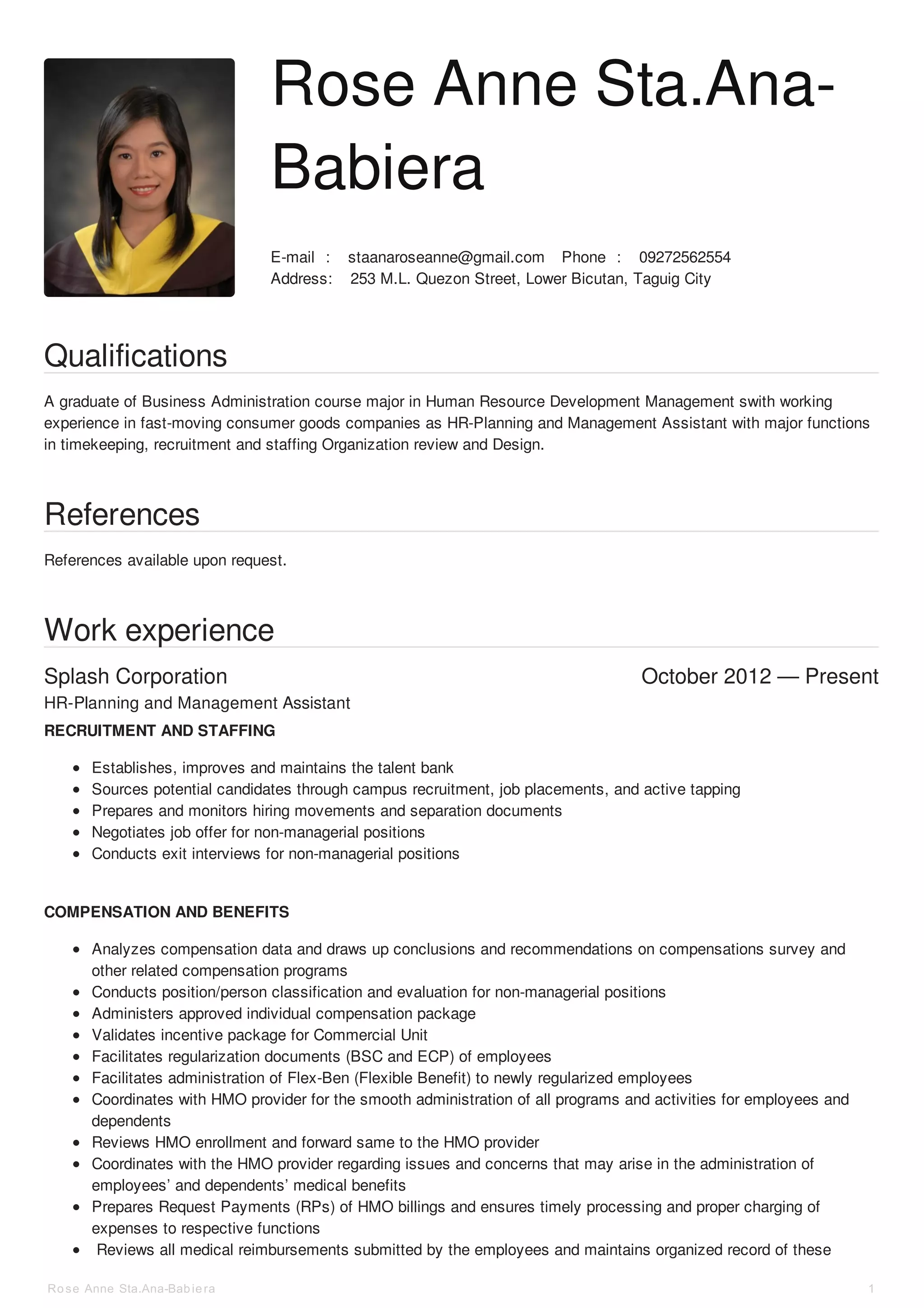 CV - Rose Anne Sta.Ana-Babiera | PDF | Human Resources | Business