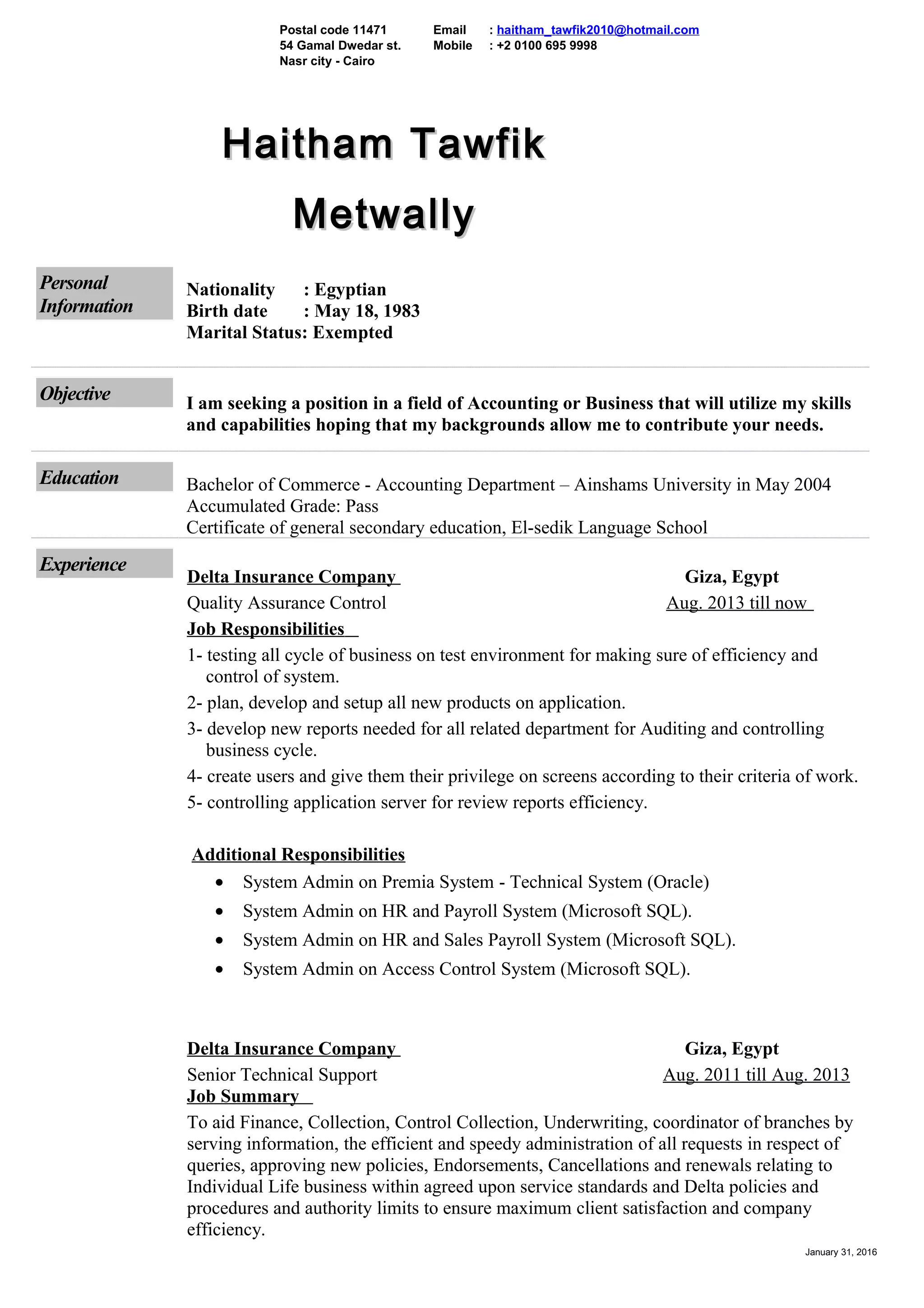 Haitham Tawfik CV | DOC