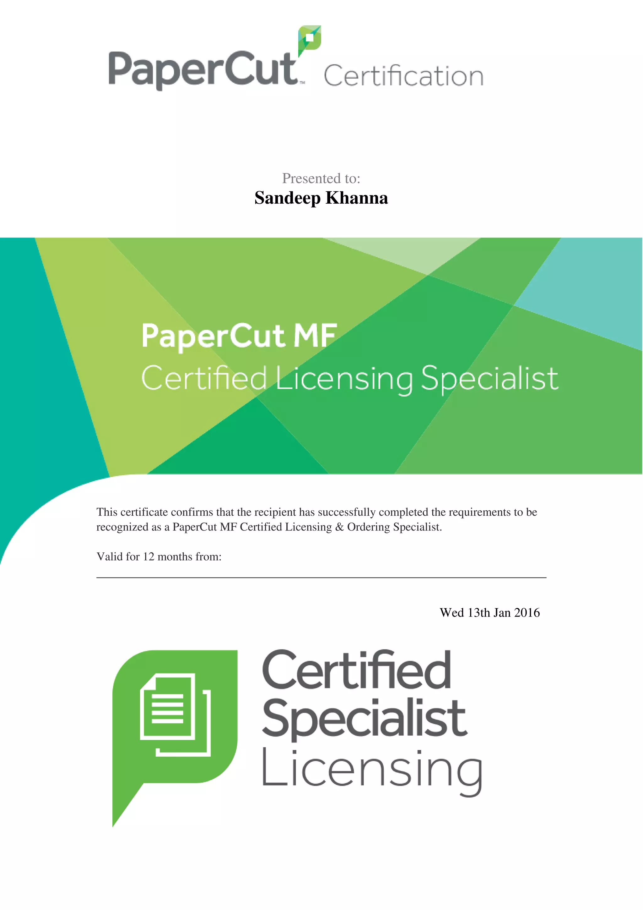 PaperCut Certificate | PDF