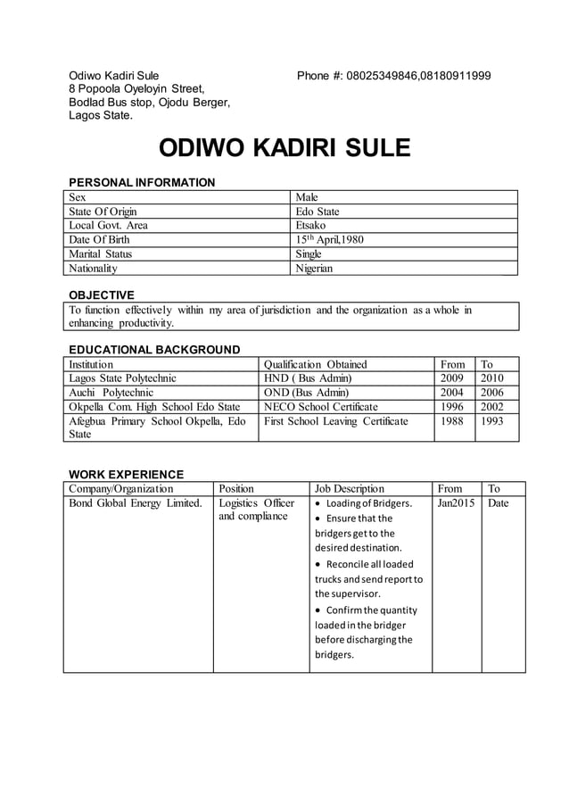 Odiwo Kadiri Sule's cv | PDF