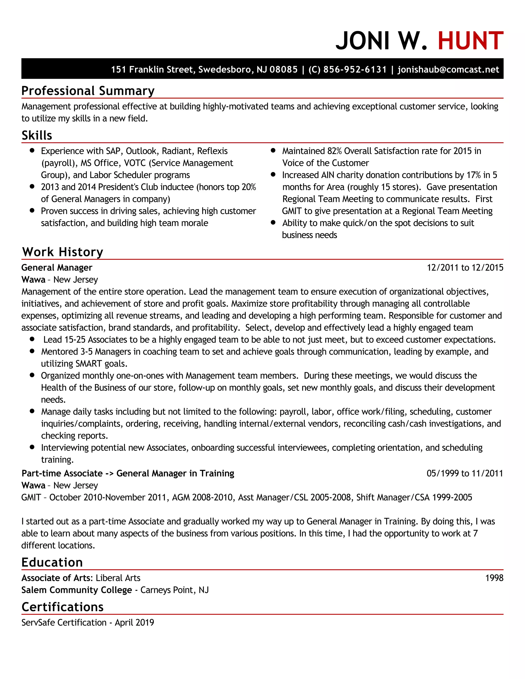 Joni W. Hunt Resume 1 | PDF | Business | Business and Finance