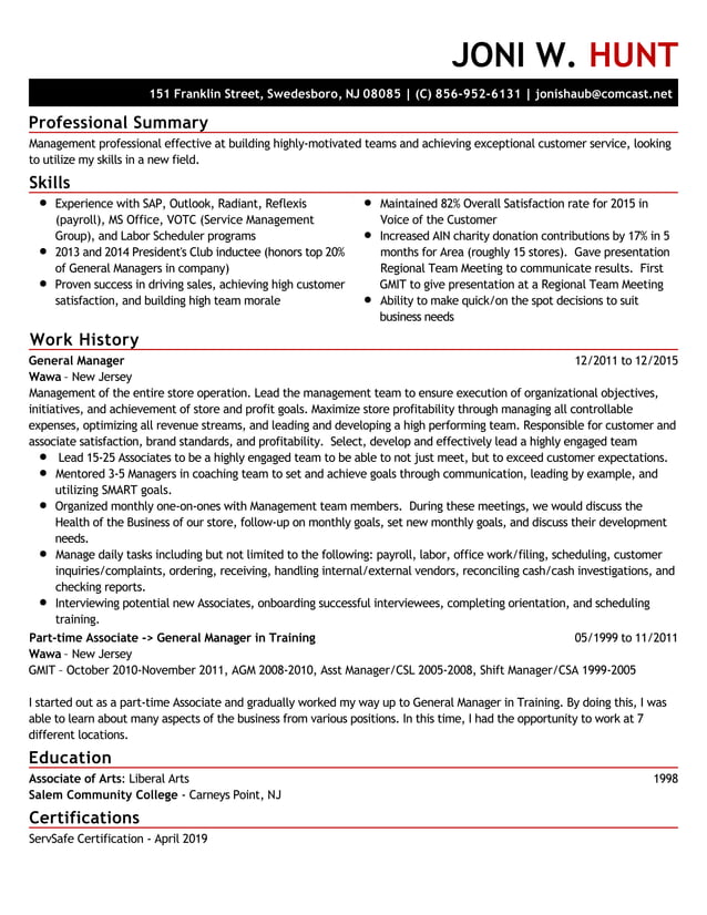 Joni W. Hunt Resume 1 | PDF | Business | Business and Finance