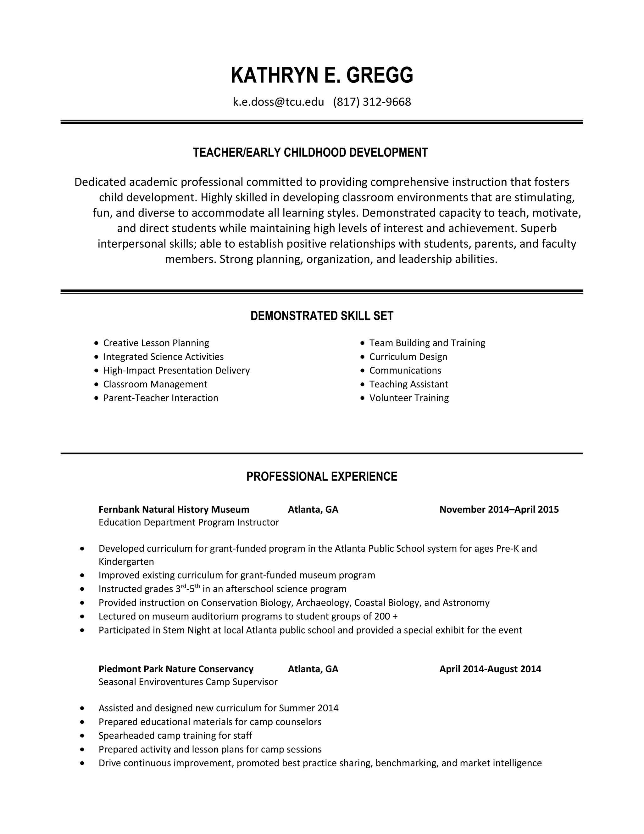 Kathryn Gregg Resume | DOC
