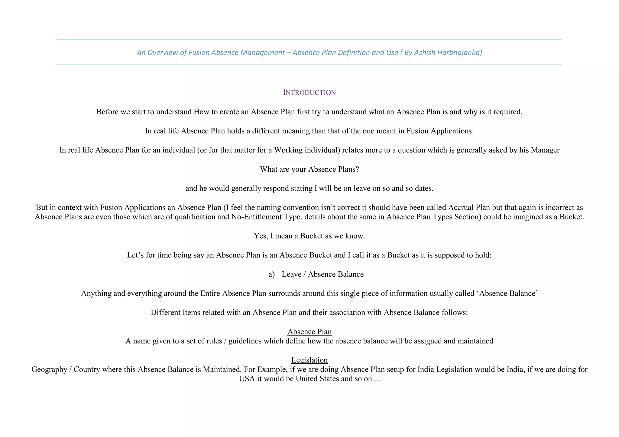 An Overview of Fusion Absence Management Absence Plan Definition and ...