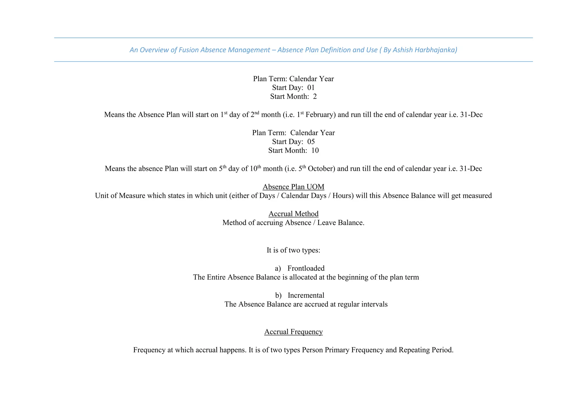 An Overview of Fusion Absence Management Absence Plan Definition and ...