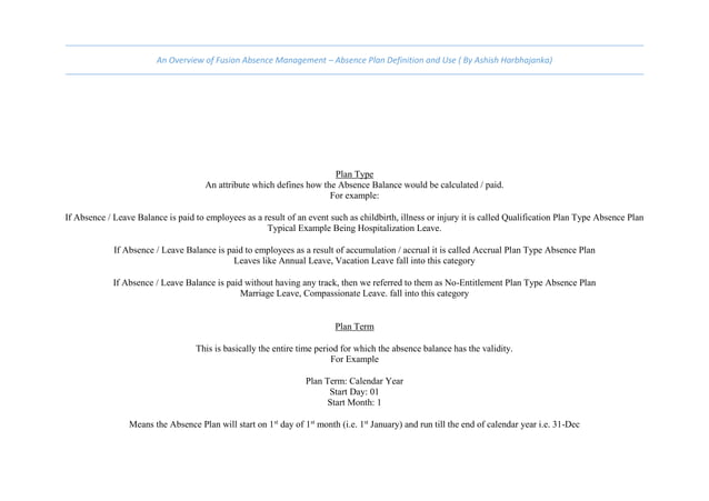 An Overview of Fusion Absence Management Absence Plan Definition and ...
