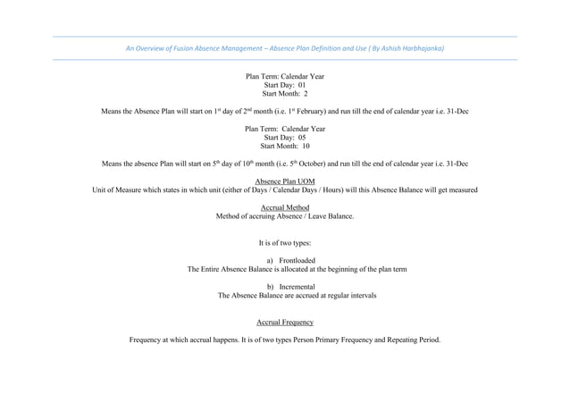 An Overview of Fusion Absence Management Absence Plan Definition and ...