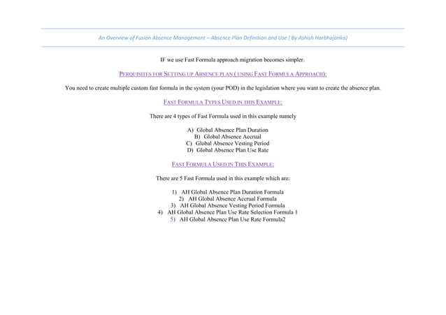 An Overview of Fusion Absence Management Absence Plan Definition and ...