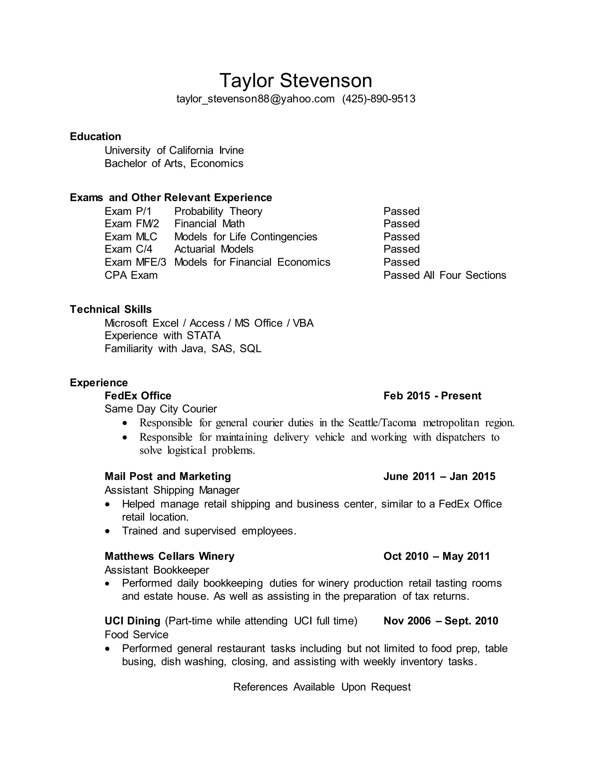 Taylor Stevenson Resume | DOCX