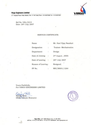 Exdperience letter Virgo Engineers ltd | PDF