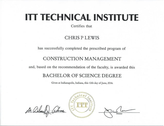 ITT Tech-Diploma-Bachelors Degree-Construction Management | PDF