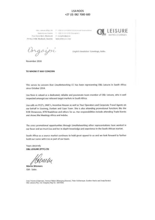 Lisa Roos CV Updated 2016 | DOCX
