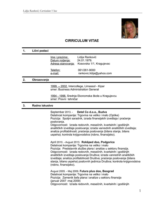CV - Lidija Rankovic | DOC