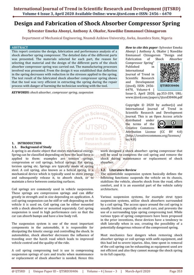Design and Fabrication of Shock Absorber Compressor Spring | PDF