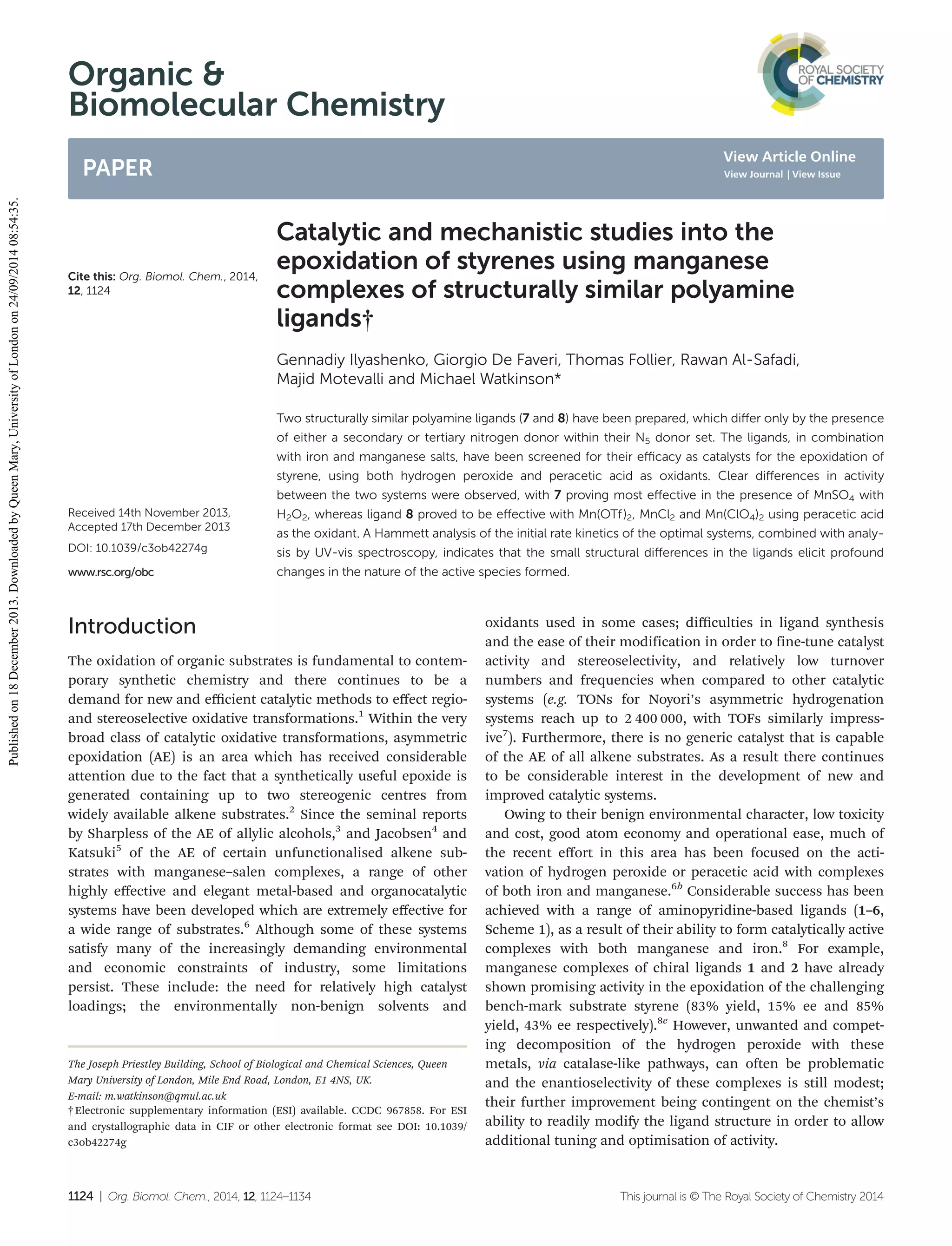 OBC epoxidations paper - Queen Mary University LONDON UK - Thomas ...