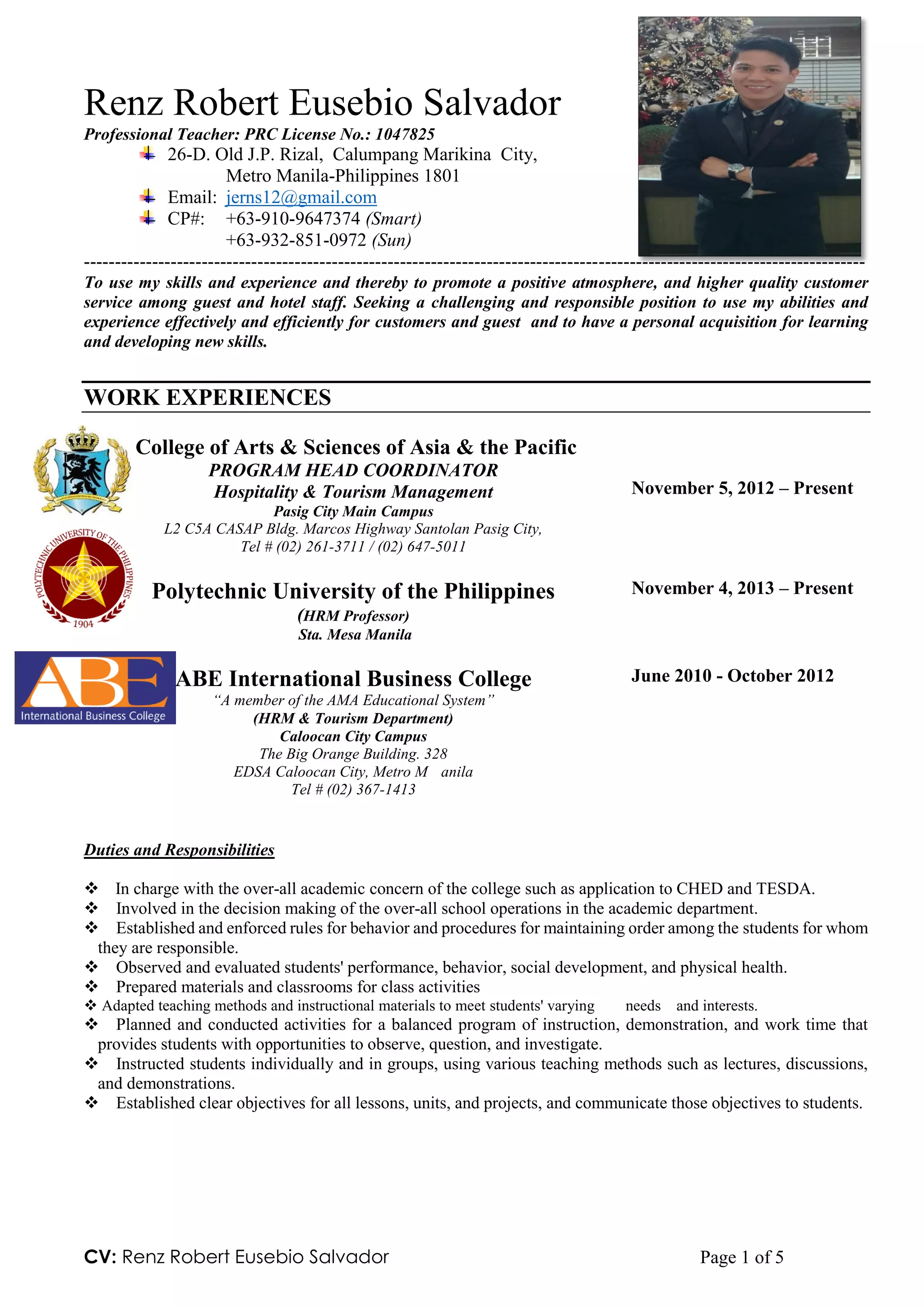CV of Renz Robert Eusebio Salvador | PDF