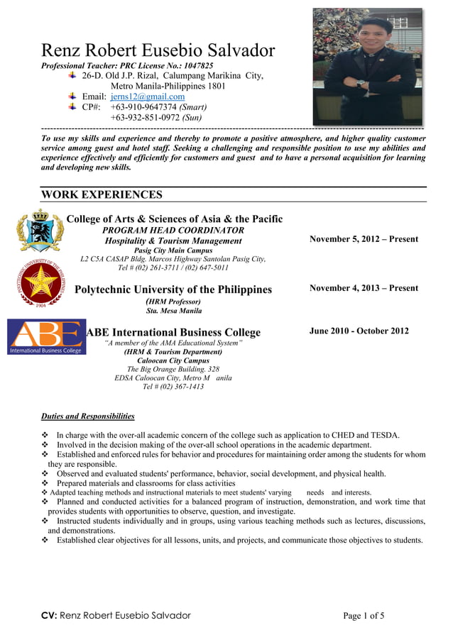 CV of Renz Robert Eusebio Salvador | PDF