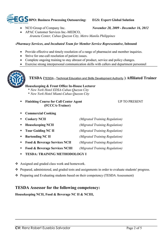 CV of Renz Robert Eusebio Salvador | PDF