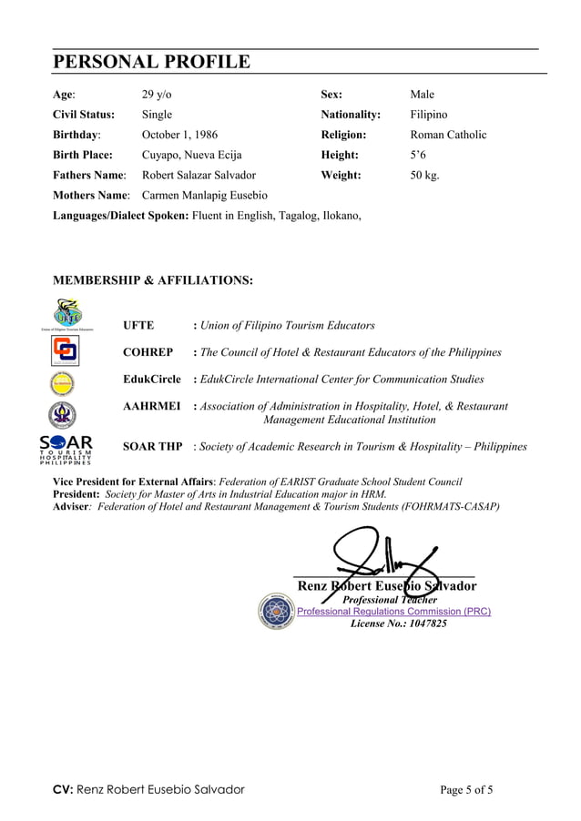 CV of Renz Robert Eusebio Salvador | PDF