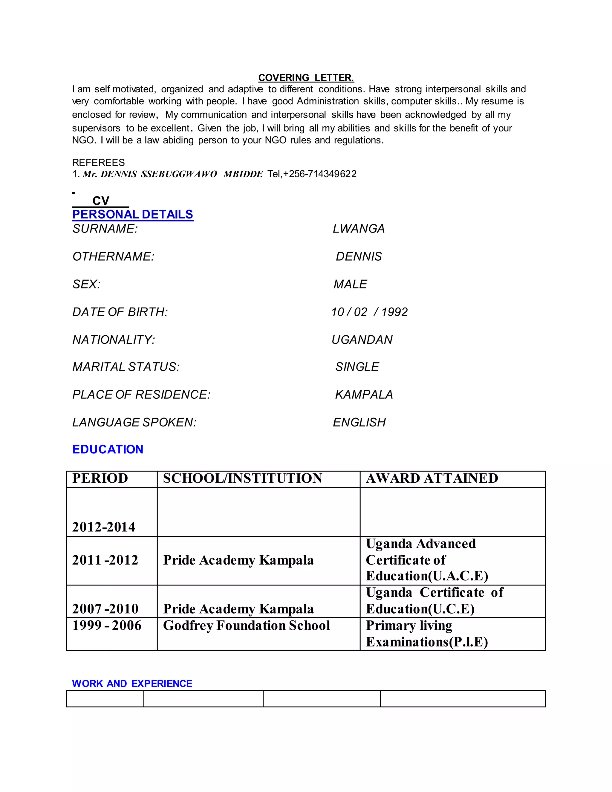 COVERING LETTER DENNIS-1 | DOCX | Education