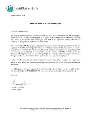Social Business Earth Recommendation Letter | PDF