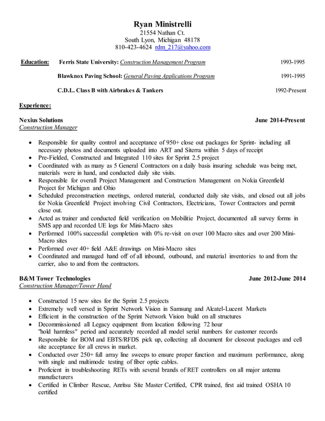 Ryan Ministrelli Resume 2016 | PDF