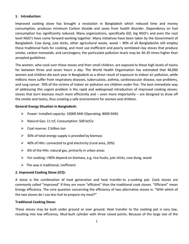 Report on Improved Cook Stove (ICS) | PDF | Home Appliances | Home & Garden