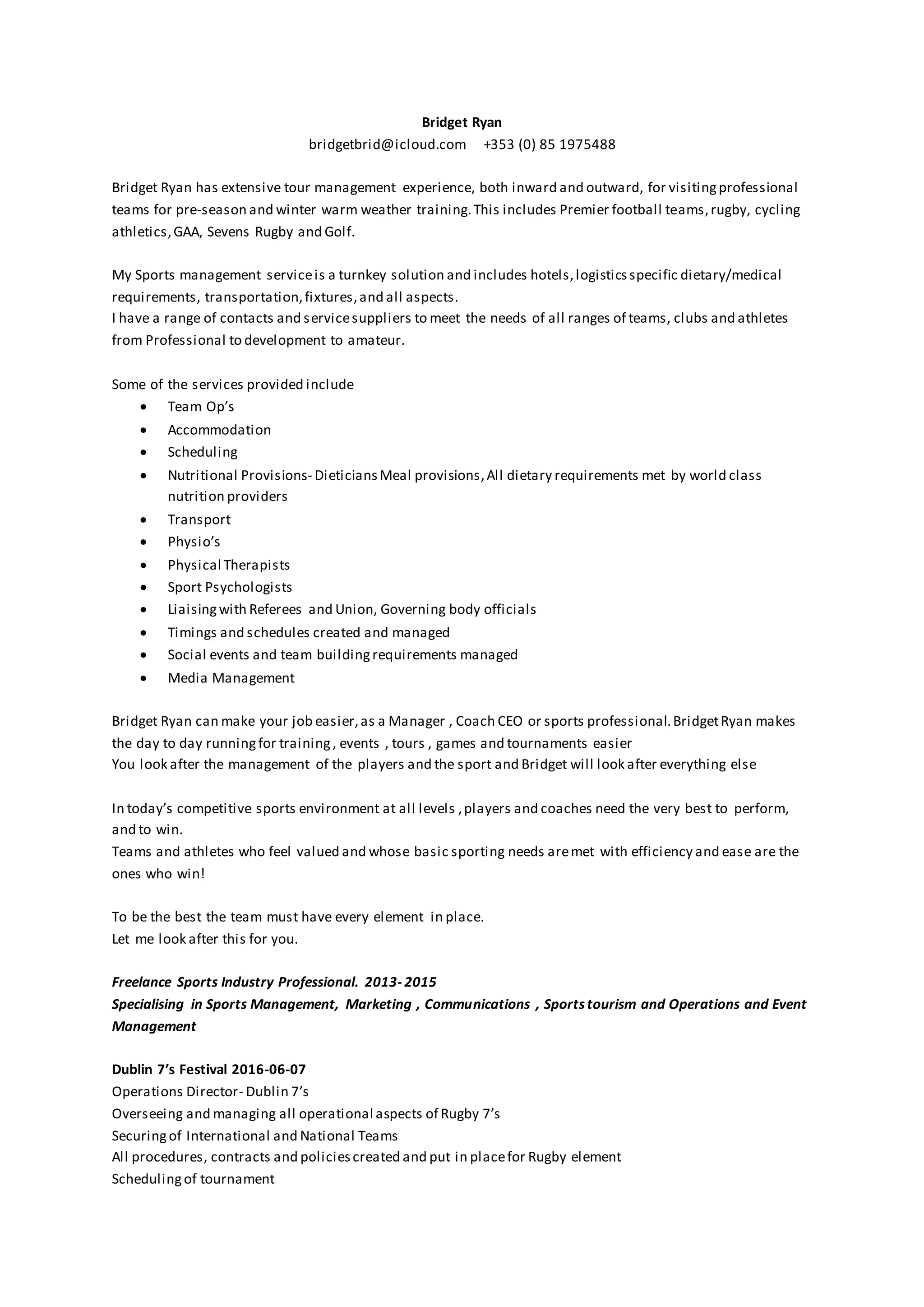 Bridget Ryan Sport Operations Solutions | DOCX