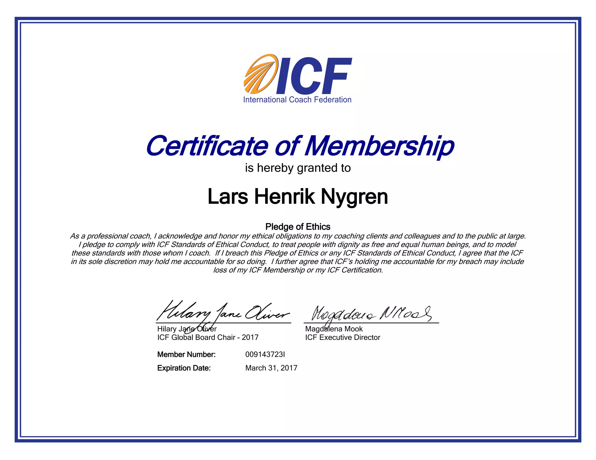 ICF Membership Certificate | PDF