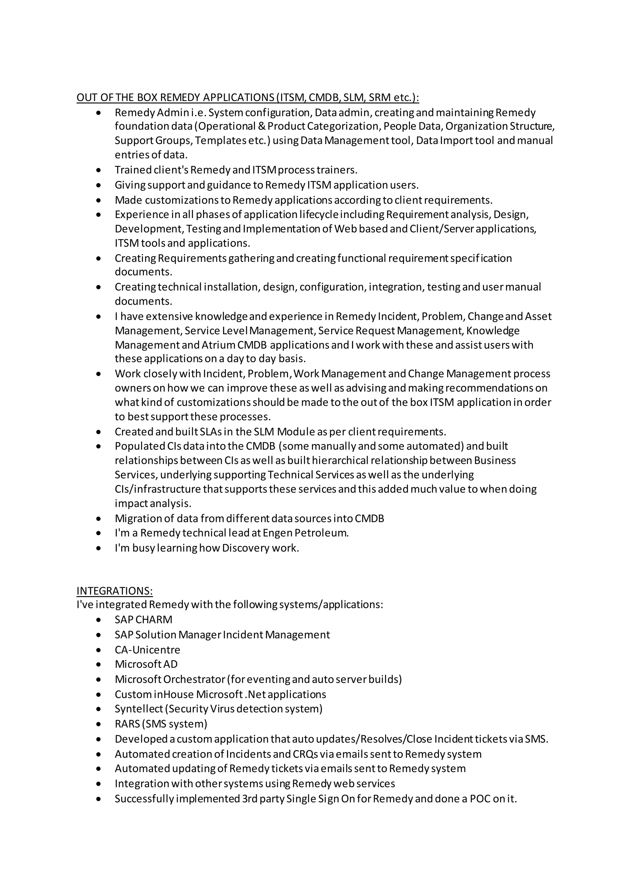 Tshepo - Remedy expertise and experience | PDF