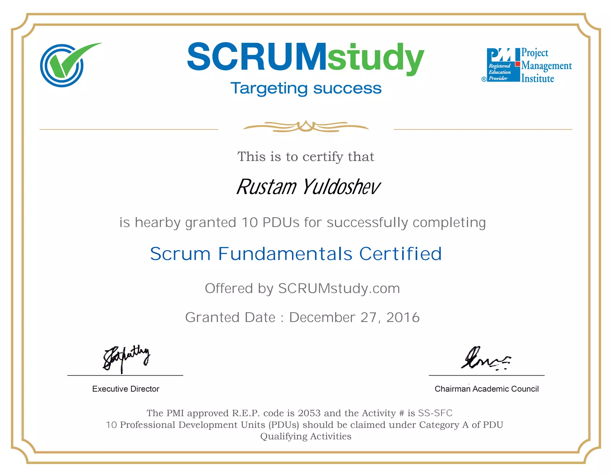 pdu-SCRUMstudy_Rustam Yuldoshev | PDF