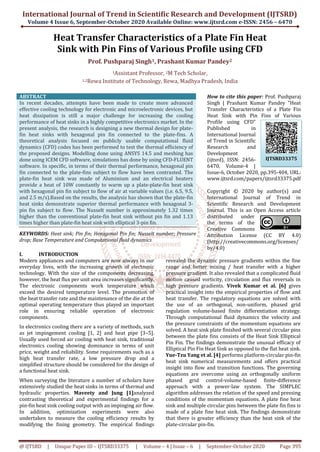 Heat Transfer Characteristics of a Plate Fin Heat Sink with Pin Fins of Various Profile using ...