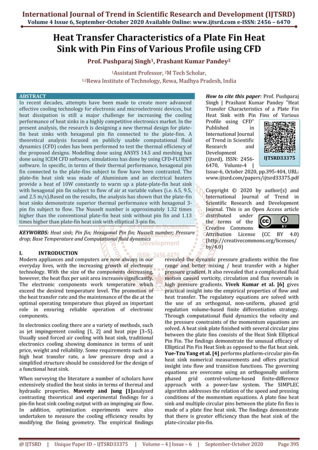 Heat Transfer Characteristics of a Plate Fin Heat Sink with Pin Fins of ...
