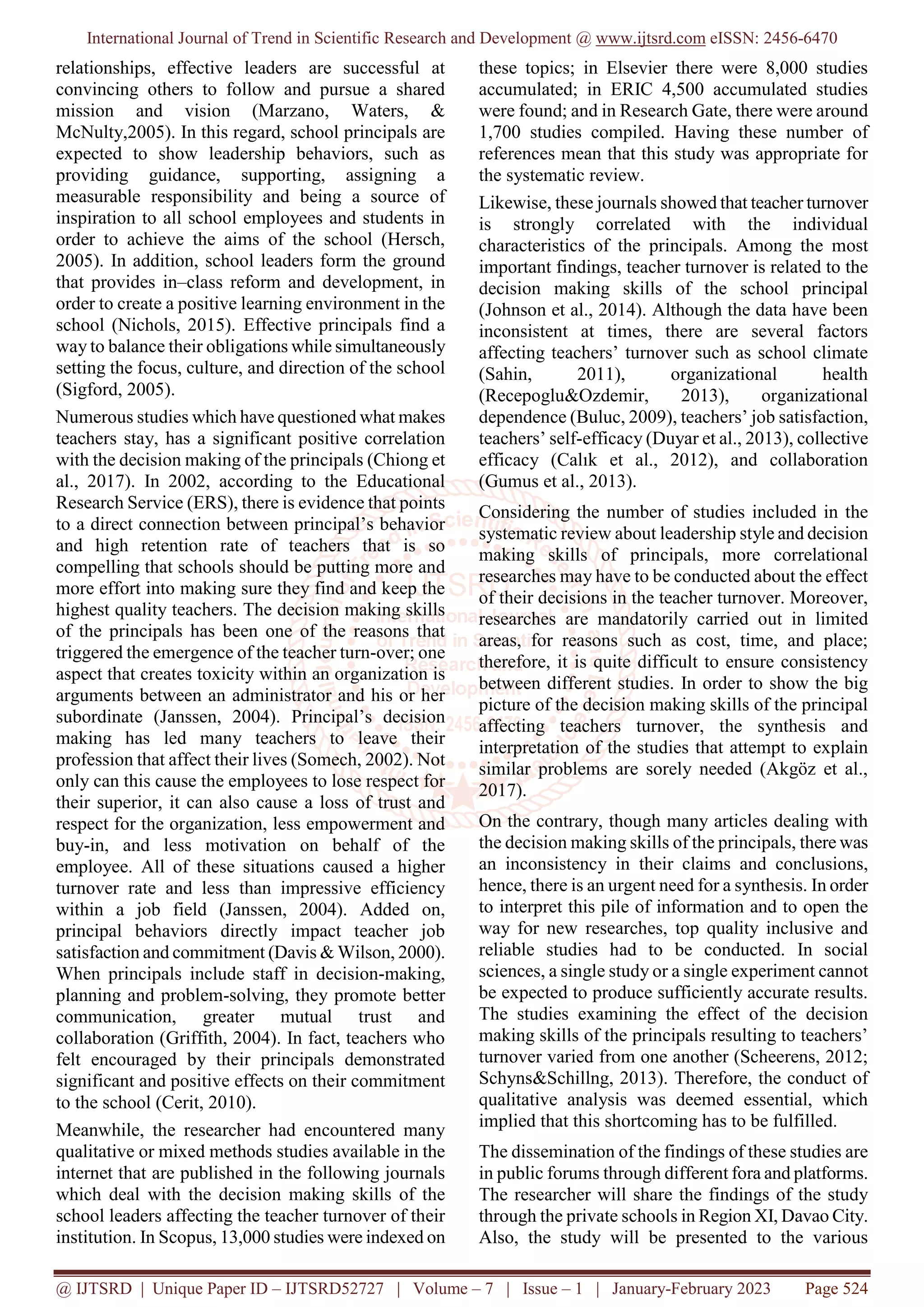 The Decision Making Skills of Principals and the Teacher Turnover A ...