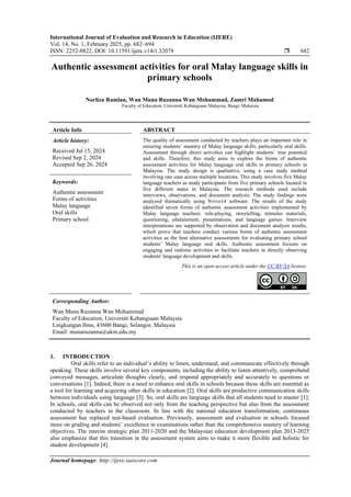 Authentic assessment activities for oral Malay language skills in ...