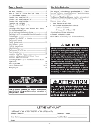LifeBreath Operation & Installation Manual max series 500 erv | PDF