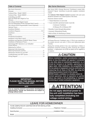 LifeBreath Operation & Installation Manual max series 150 - 200 erv | PDF