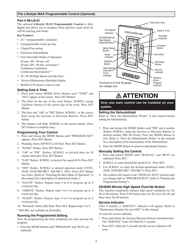 LifeBreath Operation & Installation Manual max series 150 - 200 erv | PDF | Home Appliances ...