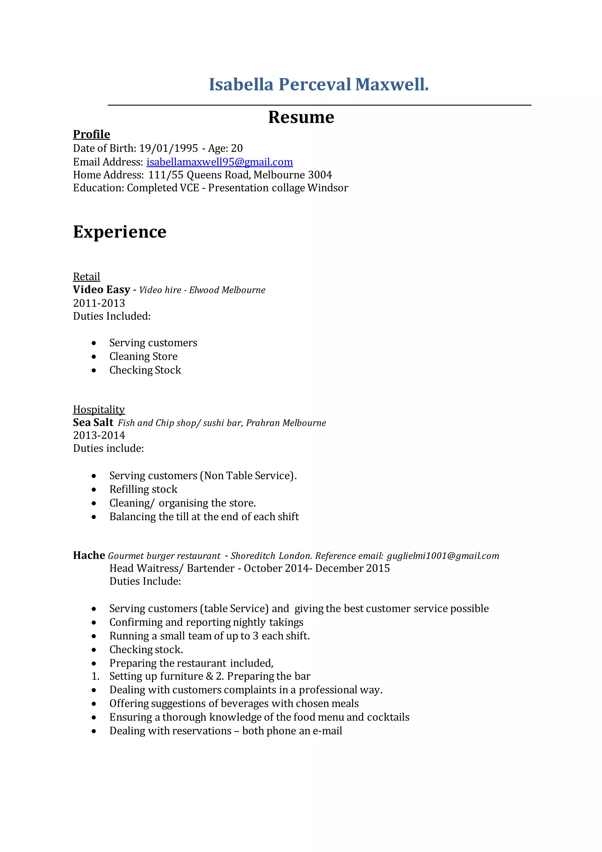 Isabella Perceval Maxwell Resume (3) | PDF